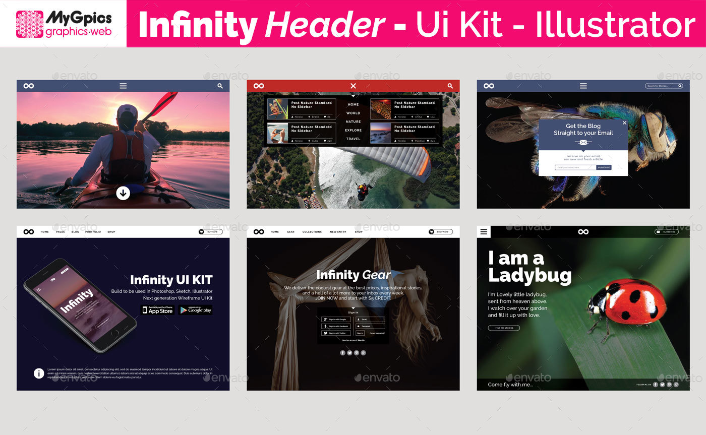 Infinity Header - UI Kit, Web Elements | GraphicRiver